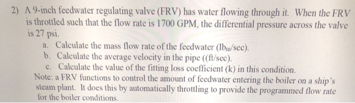 Solved 2) A 9-inch feedwater regulating valve (FRV) has | Chegg.com