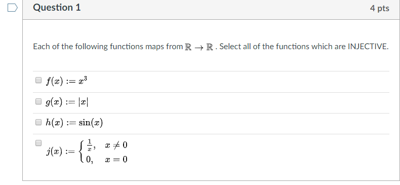 Solved Question 1 4 pts Each of the following functions maps | Chegg.com