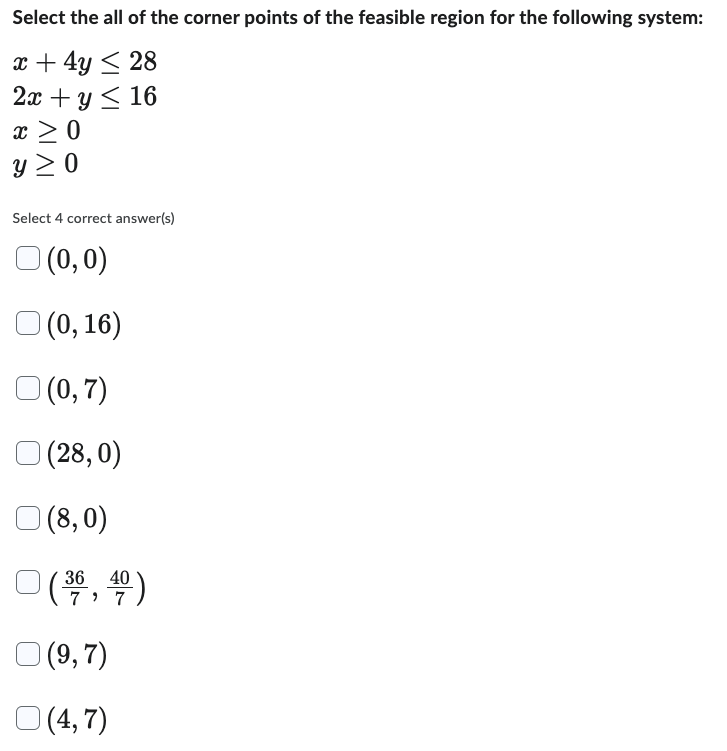 Solved Select the all of the corner points of the feasible | Chegg.com