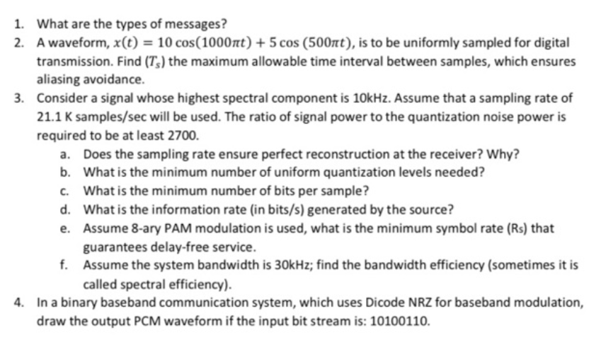 Solved 1. What are the types of messages? 2. A waveform, | Chegg.com
