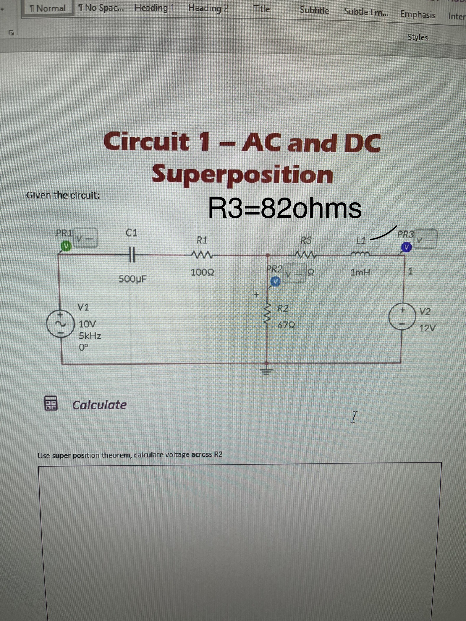 Solved Circuit 1 Ac And Dc Superposition R3 82hms