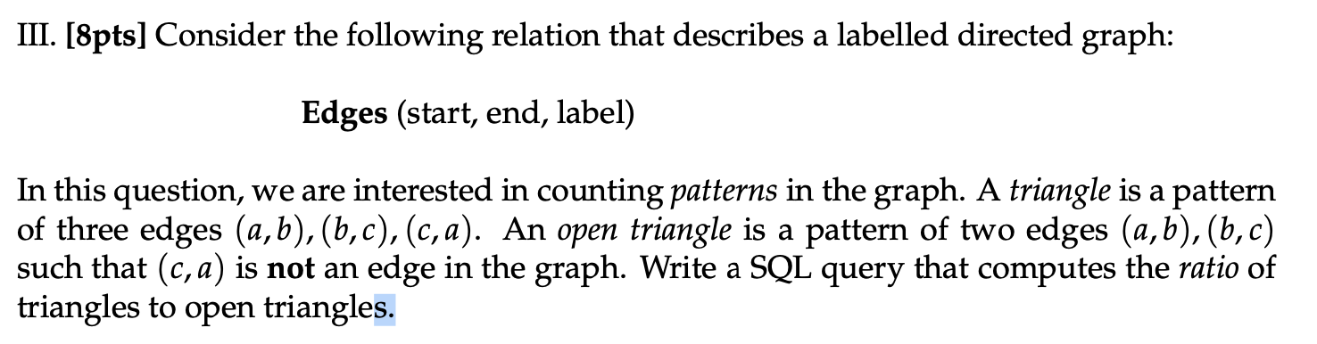 Solved III. [8pts] Consider the following relation that | Chegg.com