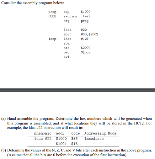 Solved Consider the assembly program below: (a) Hand | Chegg.com