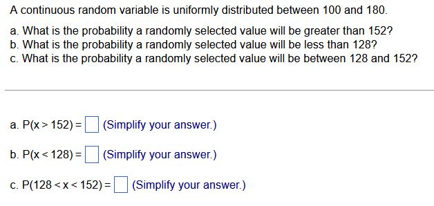 Solved A continuous random variable is uniformly distributed | Chegg.com