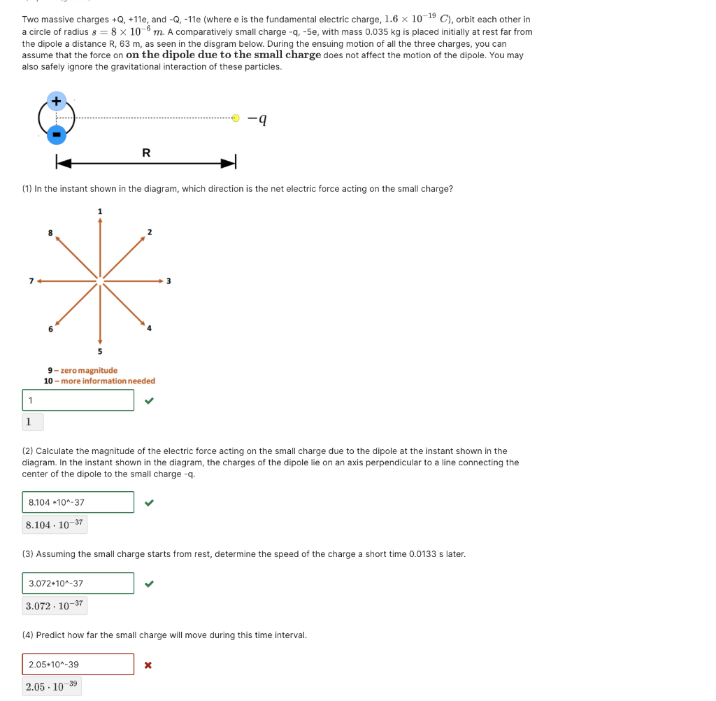 Solved Two massive charges +Q, +11e, and -Q, -11e (where e | Chegg.com