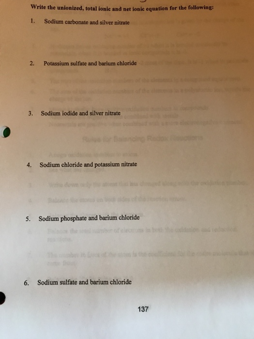 Solved Write the unionized, total ionic and net ionic | Chegg.com