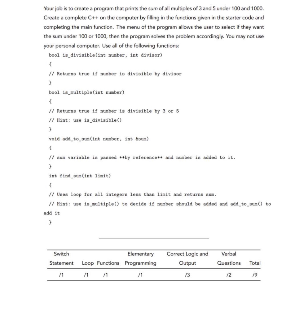 Solved Create a program in c++ that prints the sum of all | Chegg.com