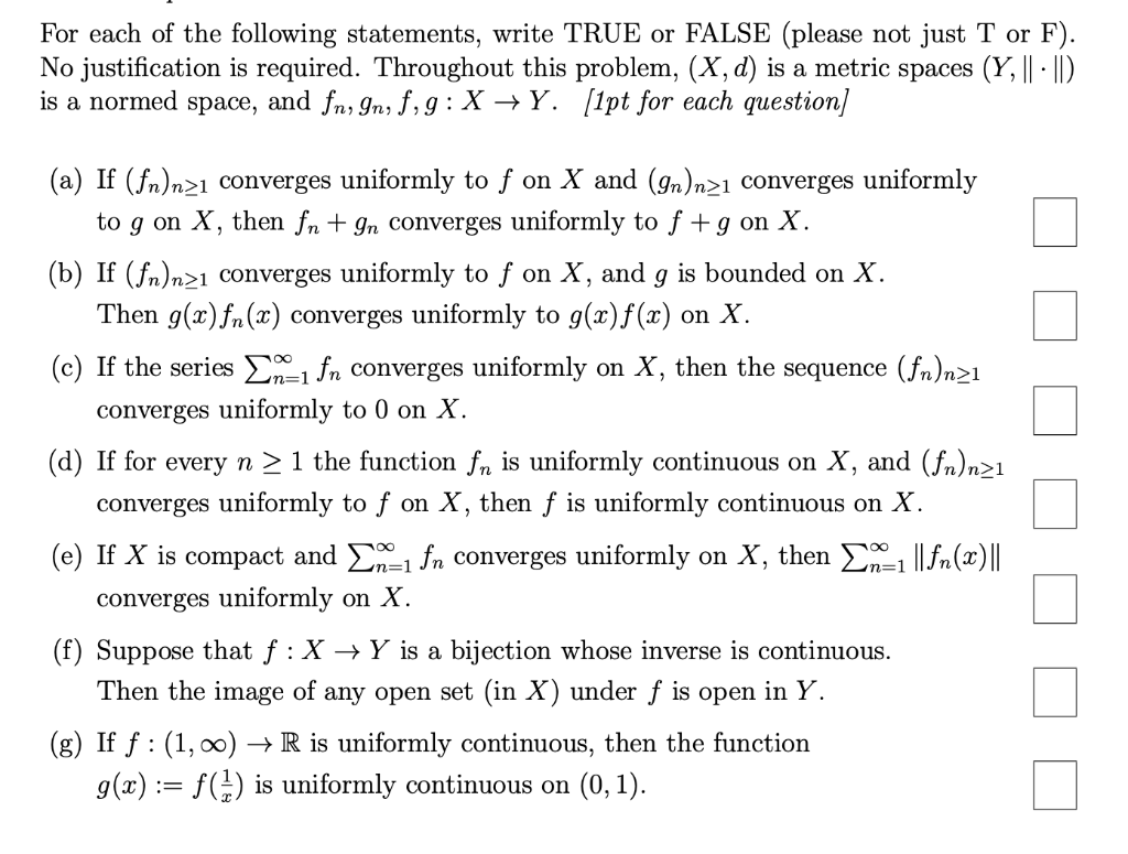 Solved For each of the following statements, write TRUE or | Chegg.com