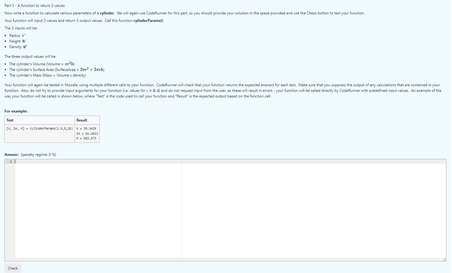 Solved Part 3 - A function to return 3 values Your function | Chegg.com
