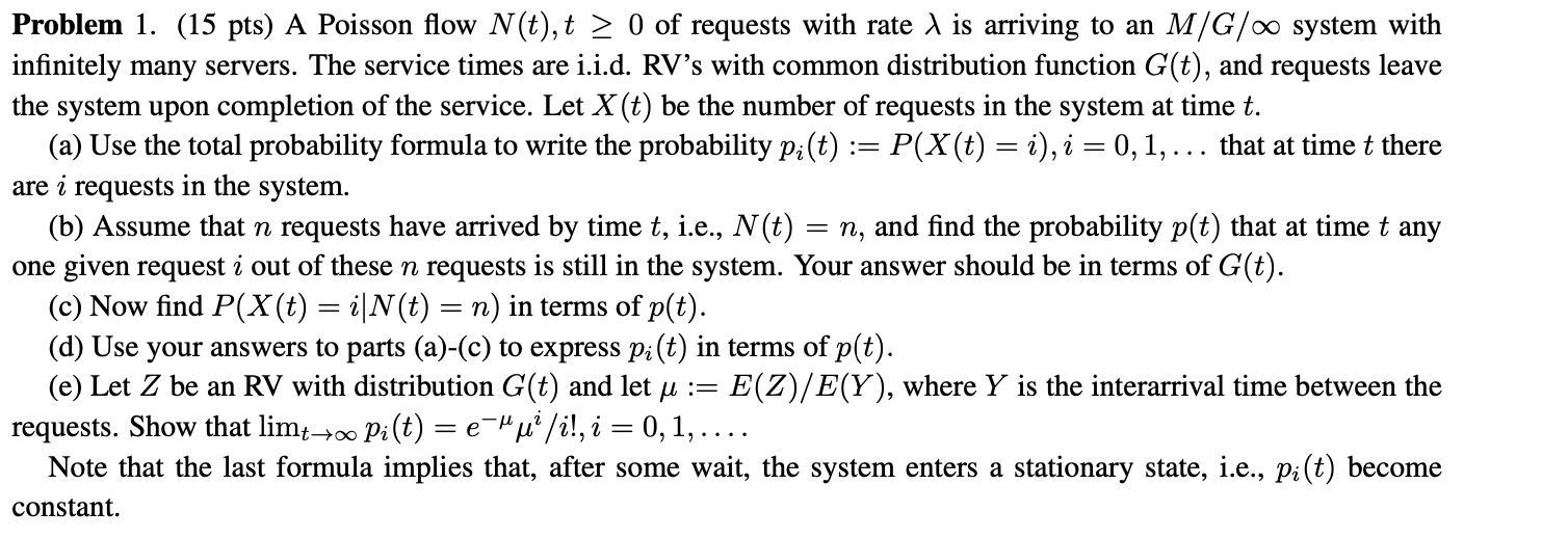 Solved = Problem 1. (15 pts) A Poisson flow N(t), t > 0 of | Chegg.com