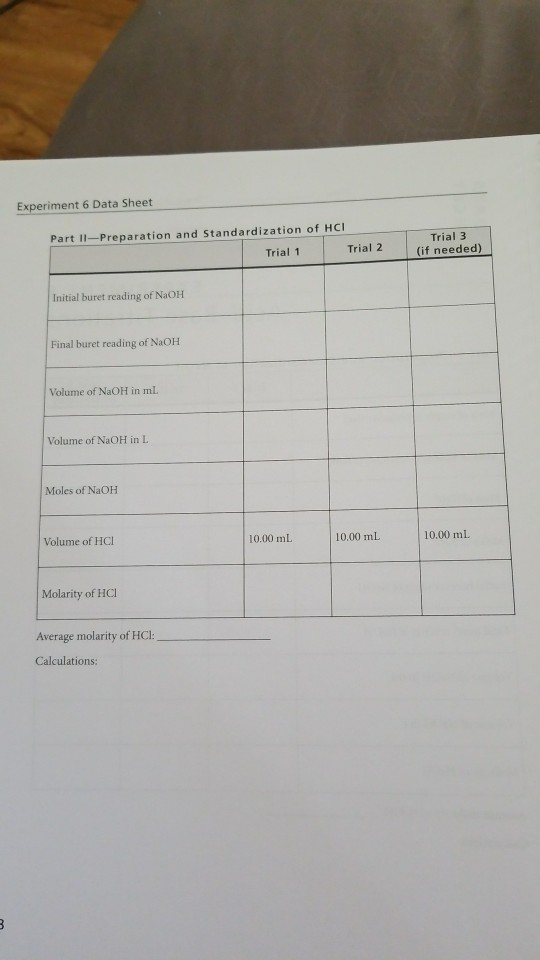 Experiment 6 Experimental Procedure Part | Chegg.com