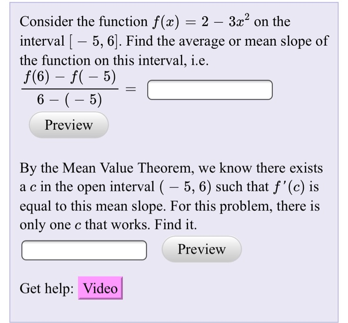 Solved = 2 - 3x2 on the Consider the function f(x) interval | Chegg.com
