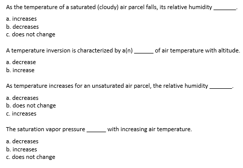 Solved As the temperature of a saturated (cloudy) air parcel | Chegg.com