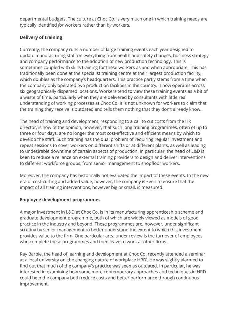 Solved Case Study: Learning and Development at Choc Co. | Chegg.com