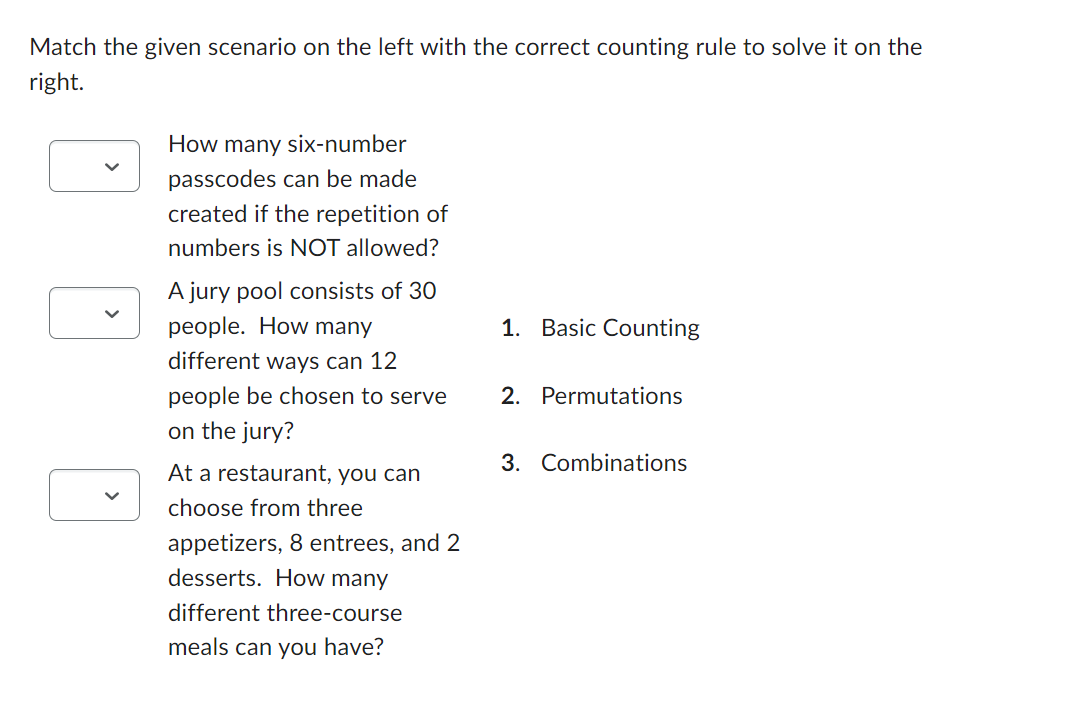 Solved Match the given scenario on the left with the correct | Chegg.com