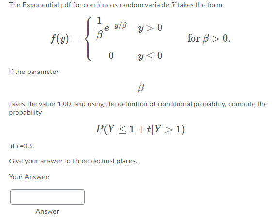 Solved The Exponential pdf for continuous random variable Y | Chegg.com