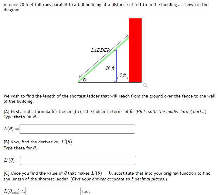 Solved A fence 20 feet tall runs parallel to a tall building | Chegg.com