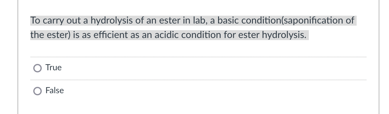 Solved To carry out a hydrolysis of an ester in lab, a basic | Chegg.com
