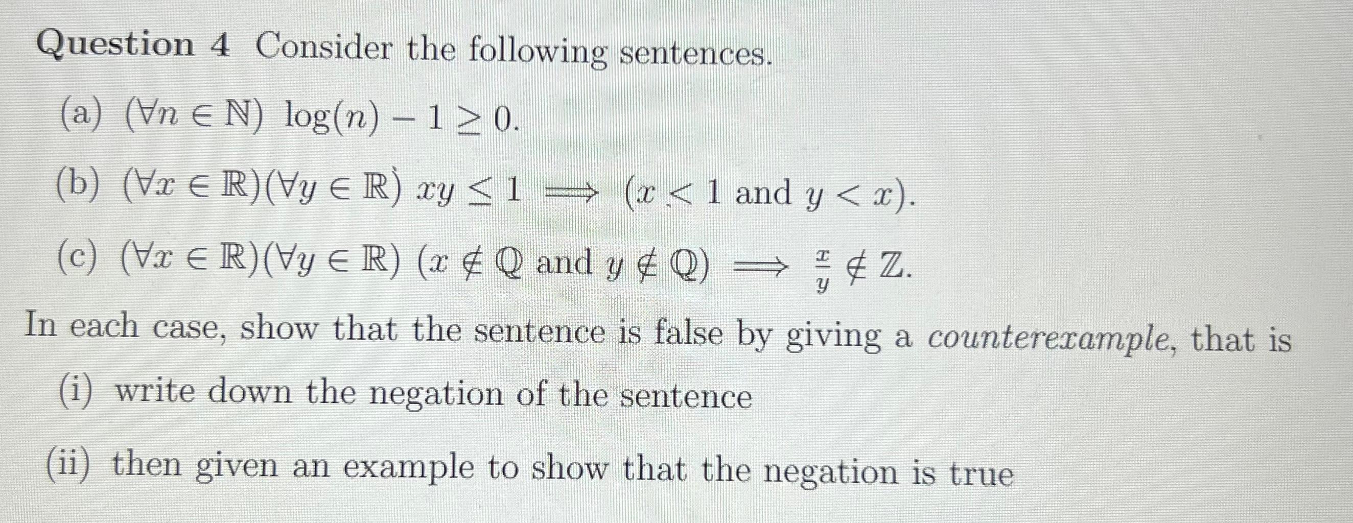 Solved Question 4 Consider the following sentences. (a) | Chegg.com