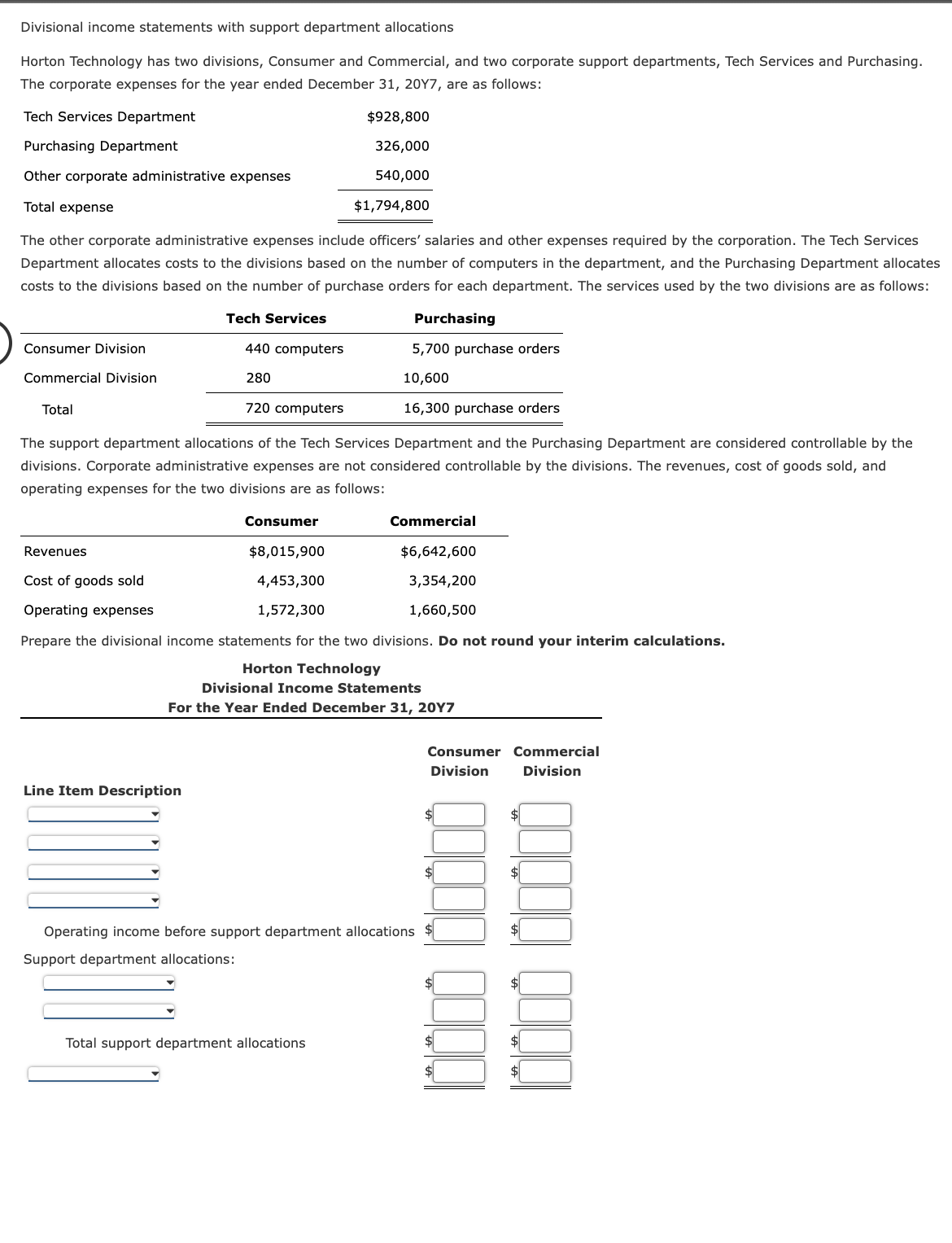 Solved Divisional income statements with support department | Chegg.com
