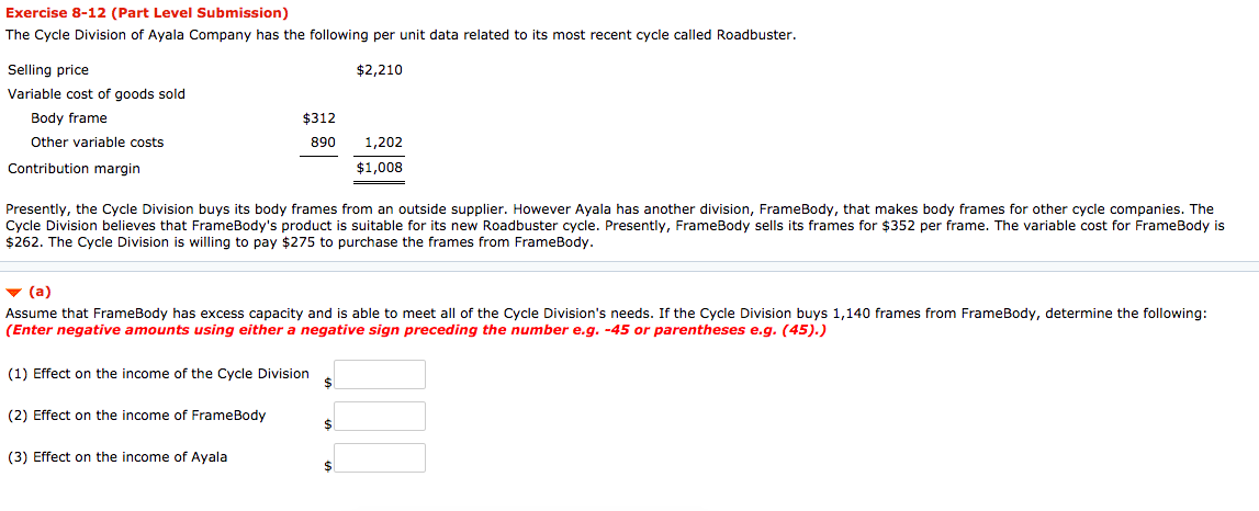 Solved Exercise 8-12 (Part Level Submission) The Cycle | Chegg.com