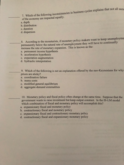 Solved 7. Which of the following inconsistencies in business | Chegg.com