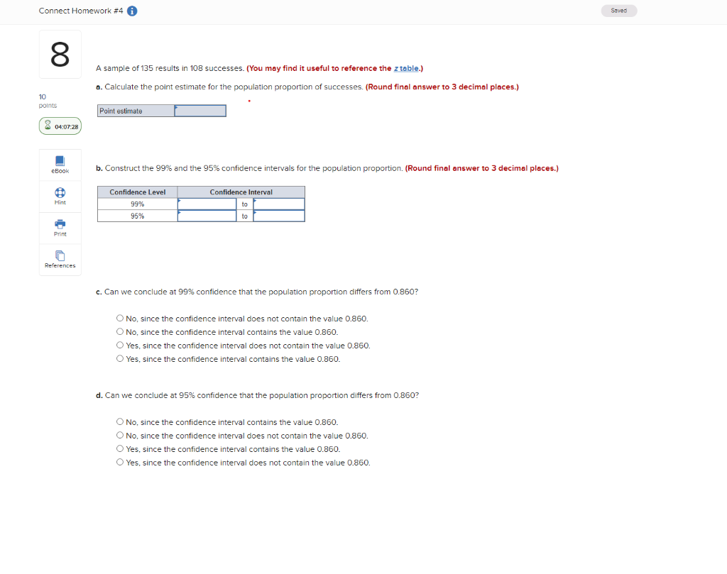 Solved Connect Homework #4 Saved 8 A sample of 135 results | Chegg.com