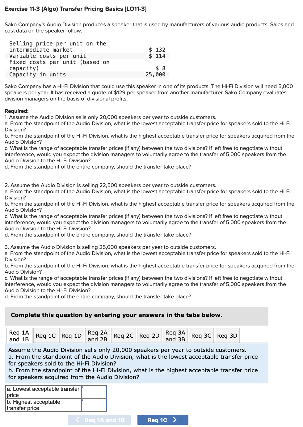 Solved Exercise 11-3 (Algo) ﻿Transfer Pricing Basics | Chegg.com