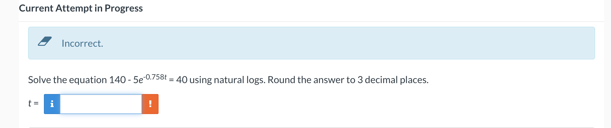 Solved Current Attempt in Progress θ Incorrect. Solve the | Chegg.com