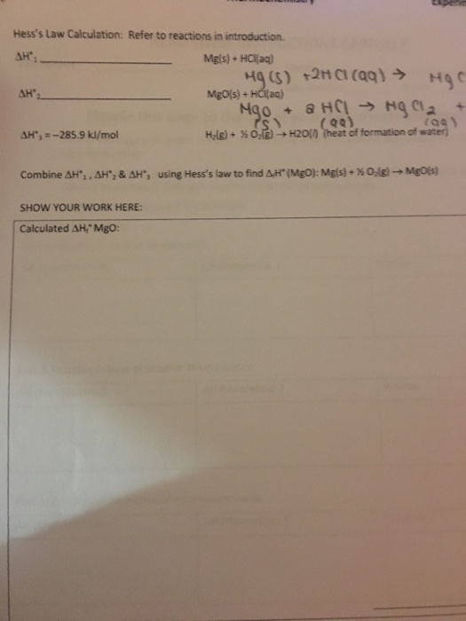 Solved Hess's Law Calculation: Refer to reactions in | Chegg.com