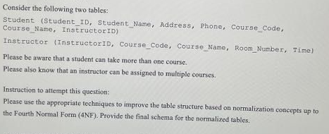 Consider the following two tables: Student | Chegg.com