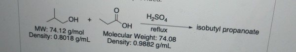 Solved OH + H2SO4 reflux Molecular Weight: 74.08 Density: | Chegg.com