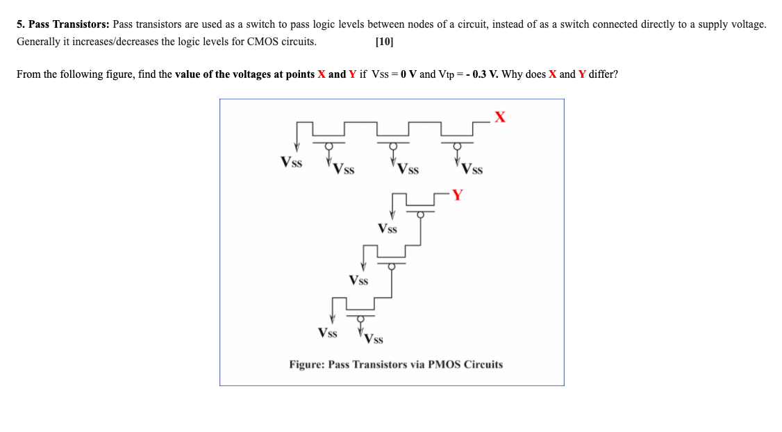 Solved 5. Pass Transistors: Pass transistors are used as a | Chegg.com