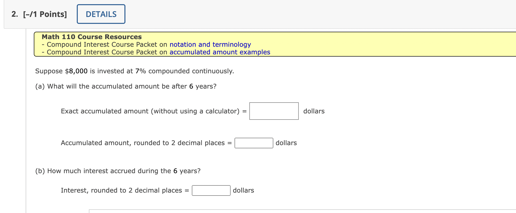 Math 110 Course Resources - Compound Interest Course | Chegg.com