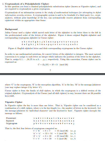 4. Cryptanalysis of a Polyalphabetic Cipher: In this | Chegg.com