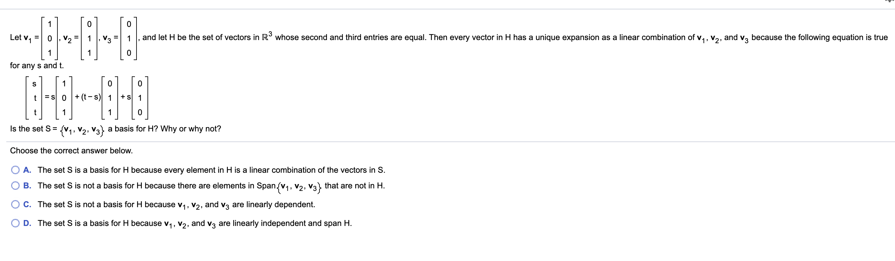 Solved Let V1 0, V2 = and let H be the set of vectors in R3 | Chegg.com