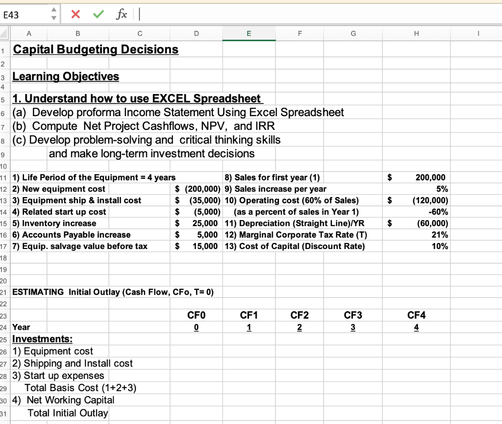 E43 Capital Budgeting Decisions 3 Learning Objectives | Chegg.com