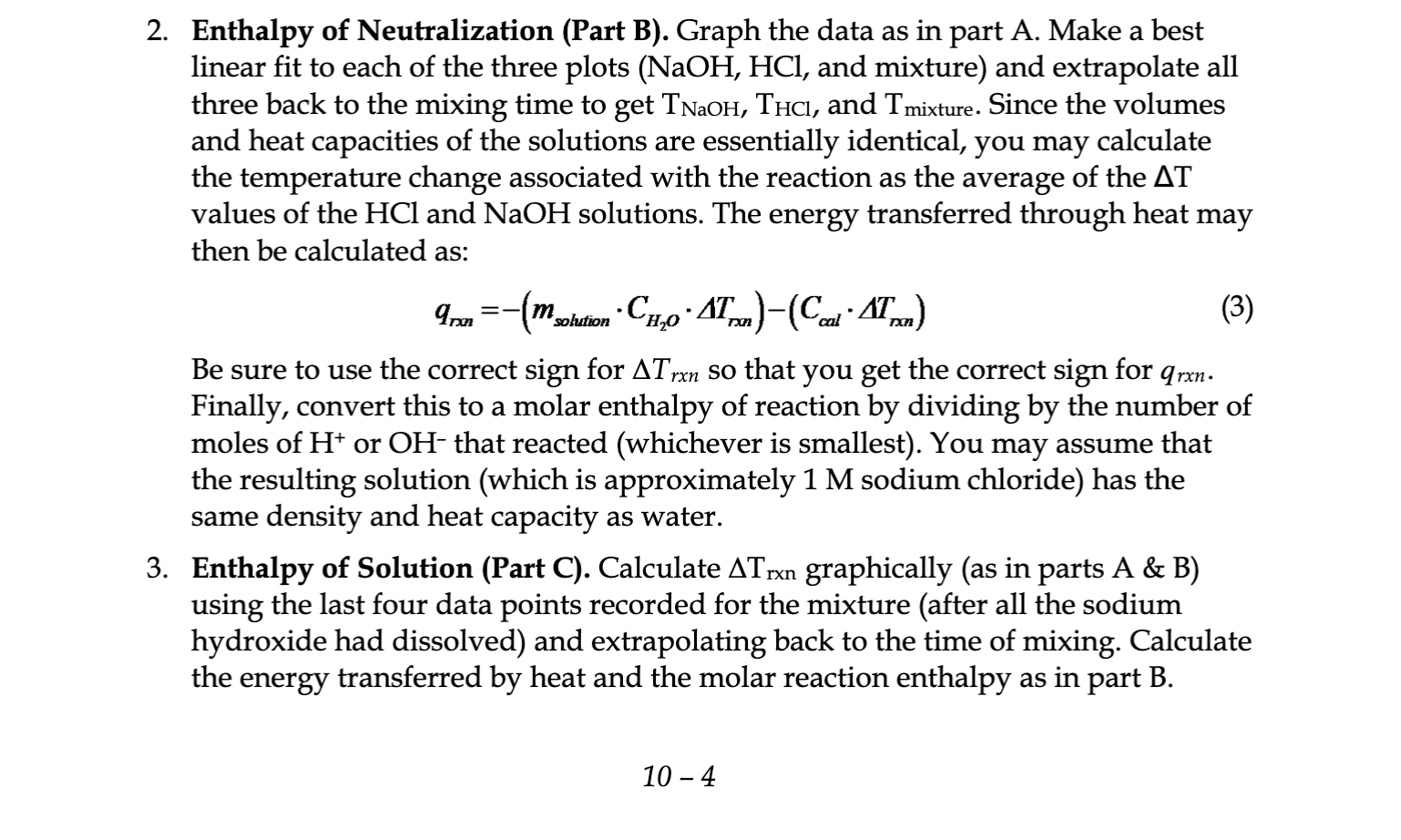 Solved (3) 2. Enthalpy of Neutralization (Part B). Graph the | Chegg.com
