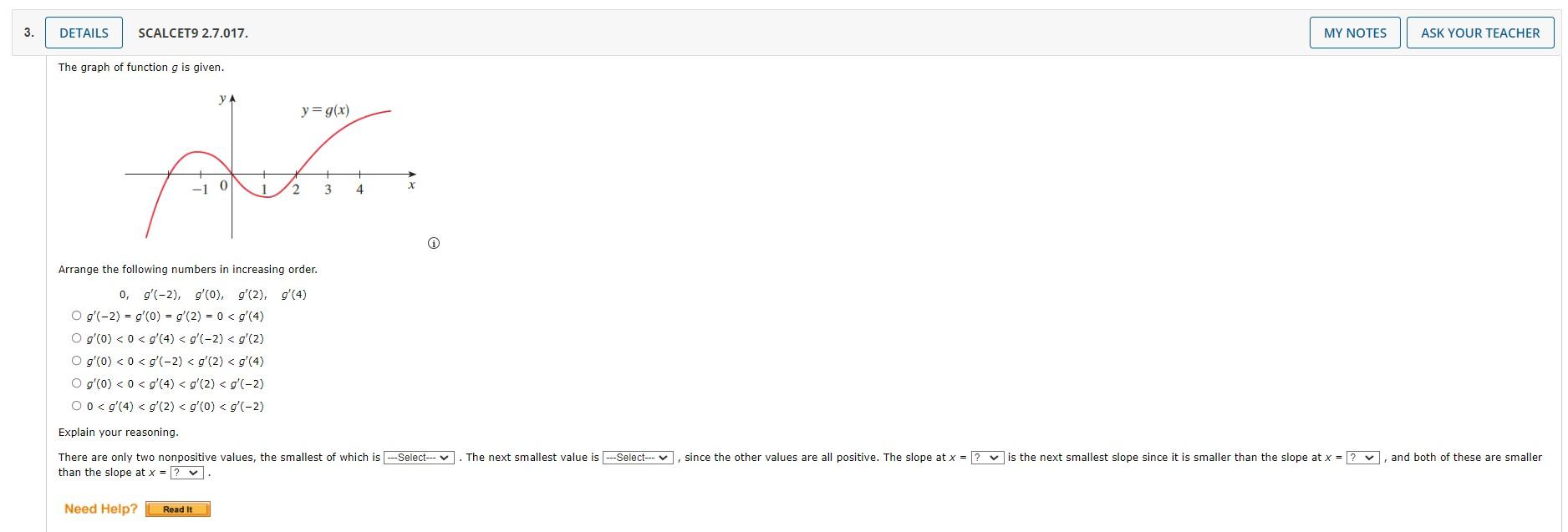 Solved The graph of function g is given. Arrange the | Chegg.com