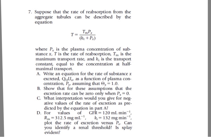 Solved Suppose that the rate of reabsorption from the | Chegg.com