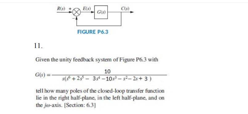 Solved FIGURE P6.3 11. Given the unity feedback system of | Chegg.com