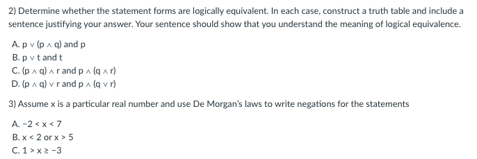 Solved 2) Determine whether the statement forms are | Chegg.com