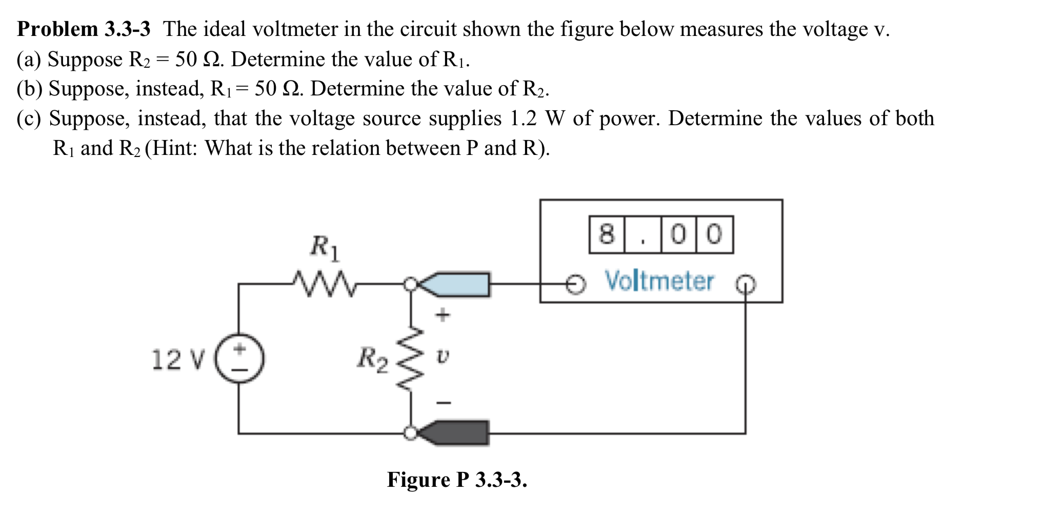 Solved Problem 3.3-3 The ideal voltmeter in the circuit | Chegg.com