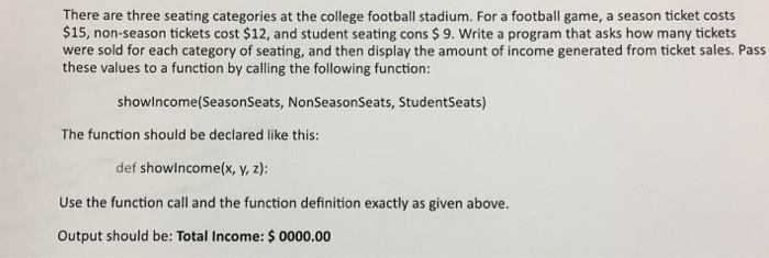 Solved There are three seating categories at the college | Chegg.com