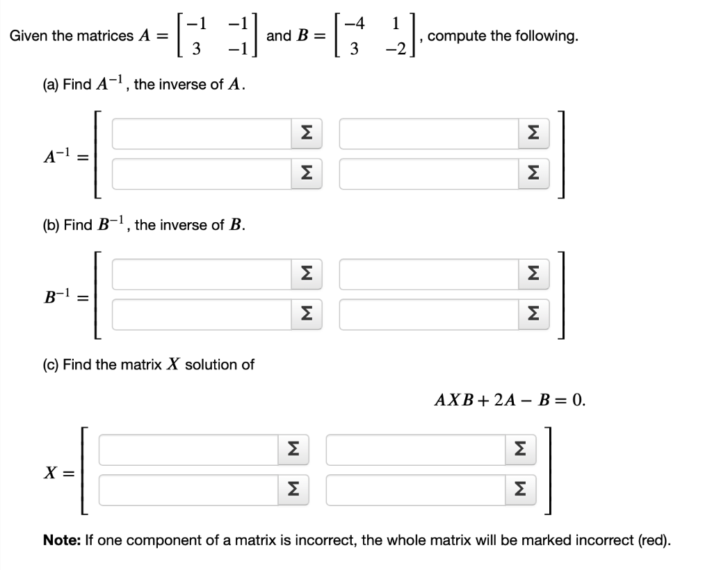 Solved Given the matrices A=[−13−1−1] and B=[−431−2], | Chegg.com