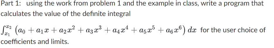 Solved Part 1: using the work from problem 1 and the example | Chegg.com