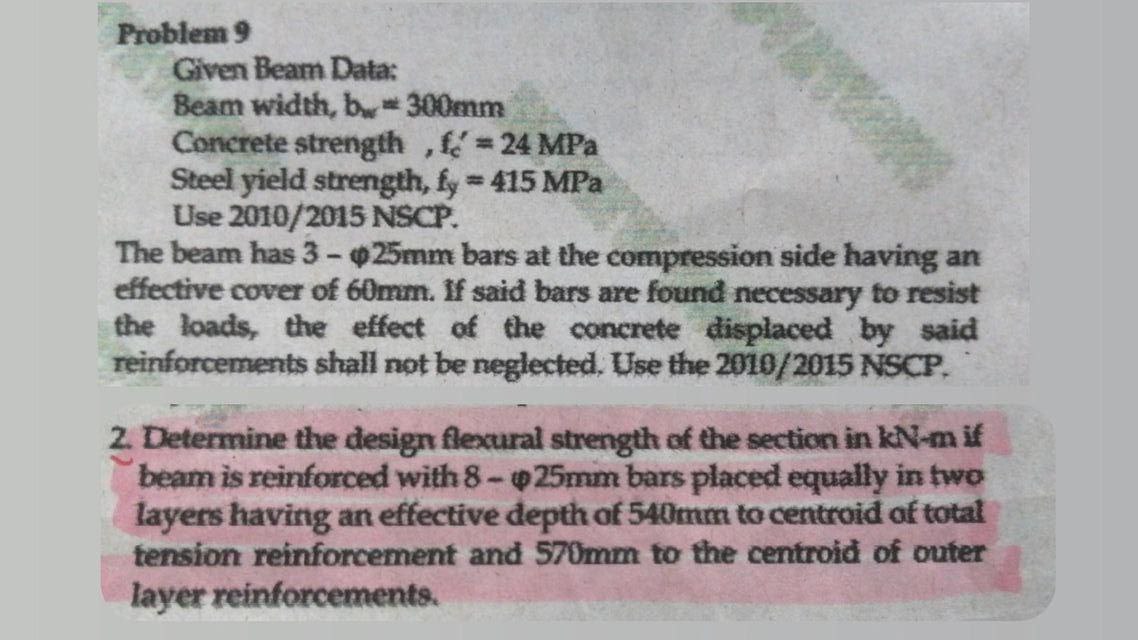 Solved Problem 9 Given Beam Data: Beam width, bw=300mm | Chegg.com