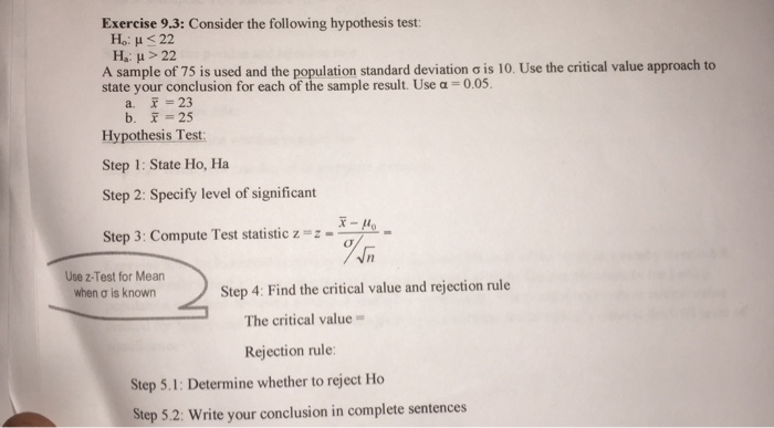 Solved Exercise 9.3: Consider the following hypothesis test | Chegg.com