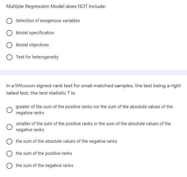 Solved Multiple Regression Model does NOT include: Selection | Chegg.com