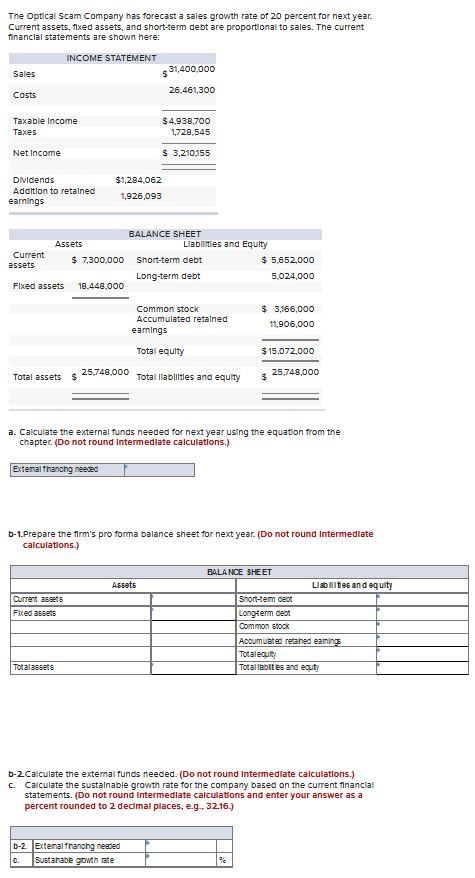 Solved The Optical Scam Company has forecast a sales growth | Chegg.com